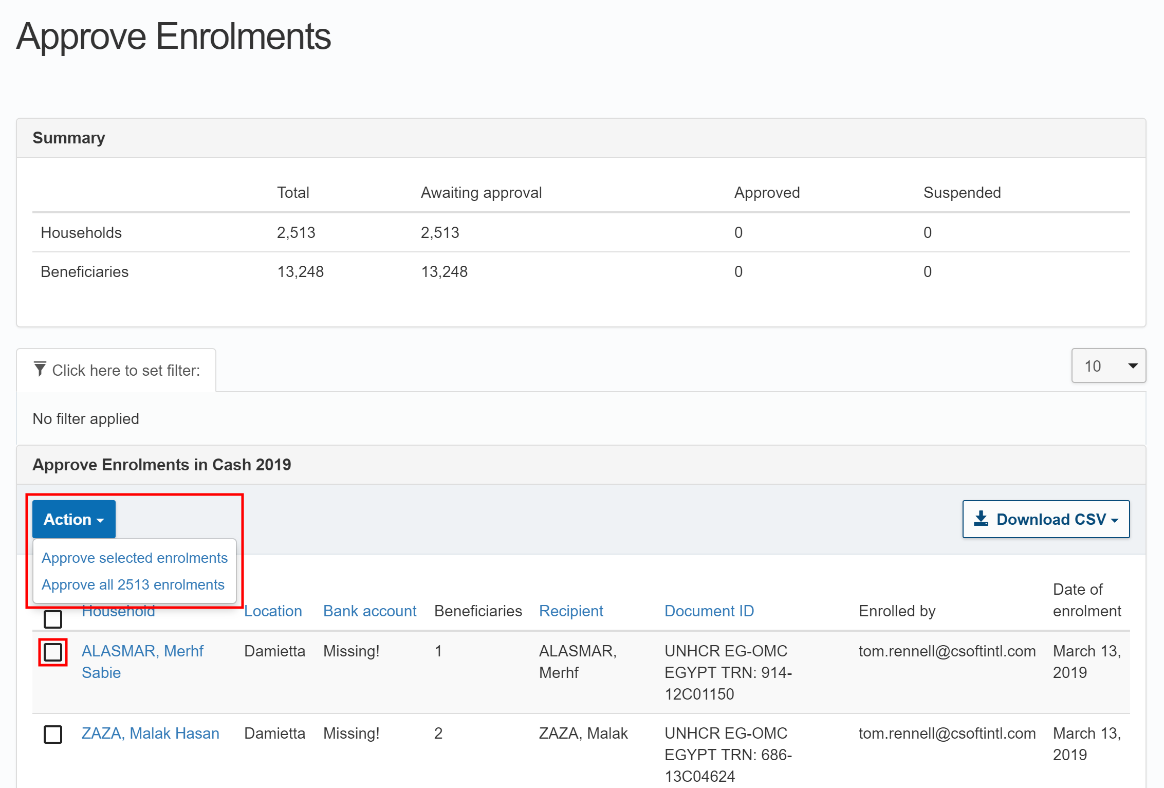 Approving Enrolments