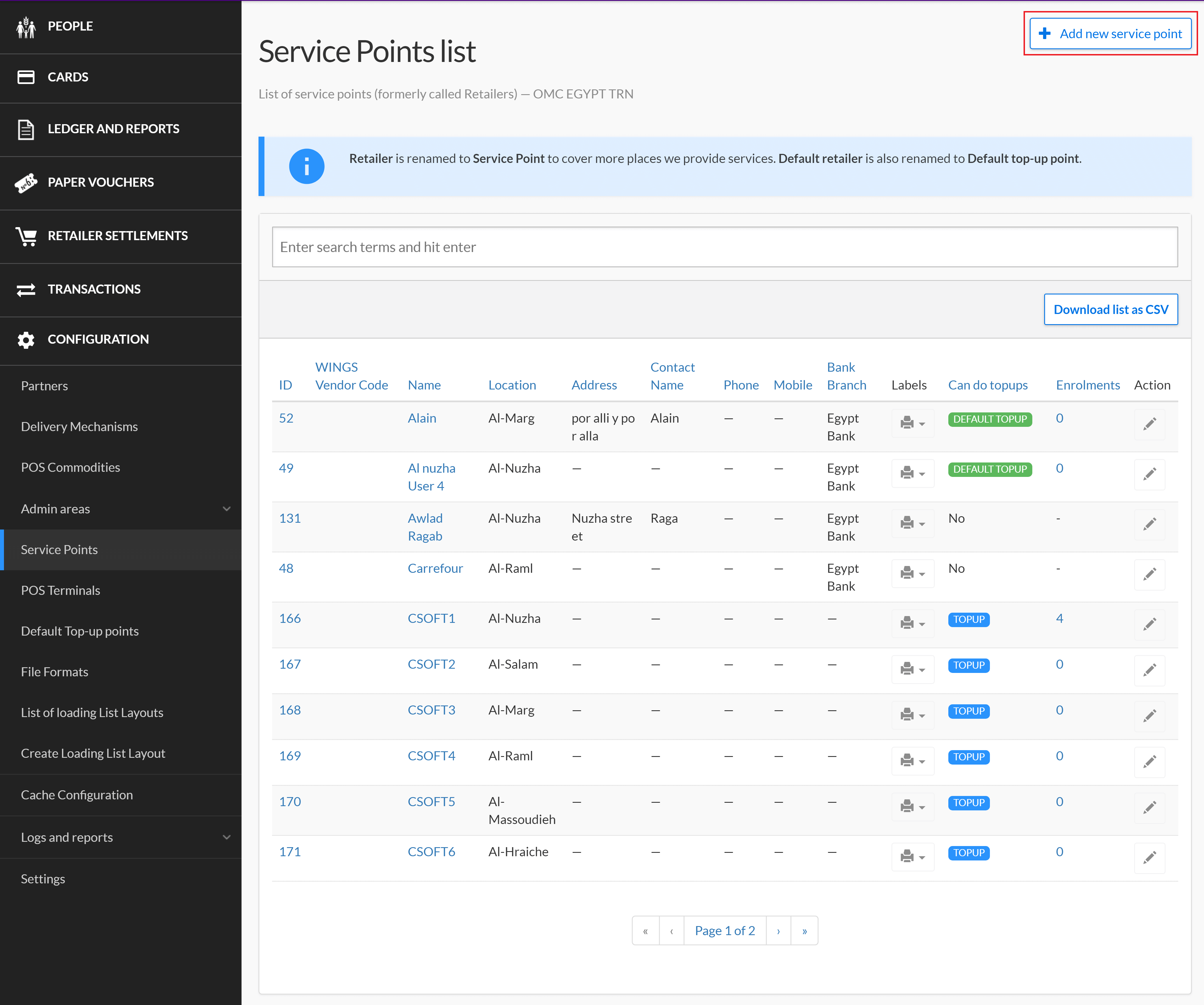 Setting Up Service Points